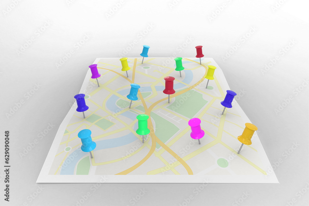 Digital png illustration of map with destination pins on transparent ...
