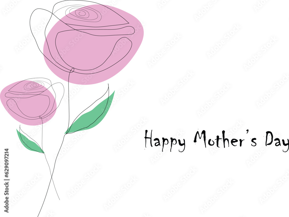 One Line Art flowers Design with Happy Mother's Day and white ...