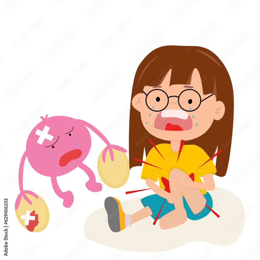 flat cartoon Stomach ache woman, Uterus, ovaries, ovarian cysts and ...