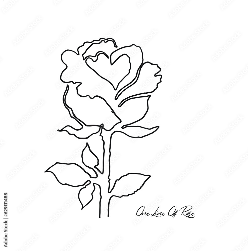 one line drawing of rose flower minimalist design isolated on white background .Vector ...
