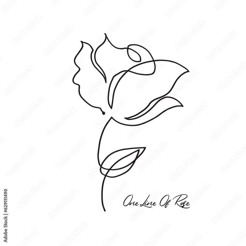 one line drawing of rose flower minimalist design isolated on white background .Vector ...