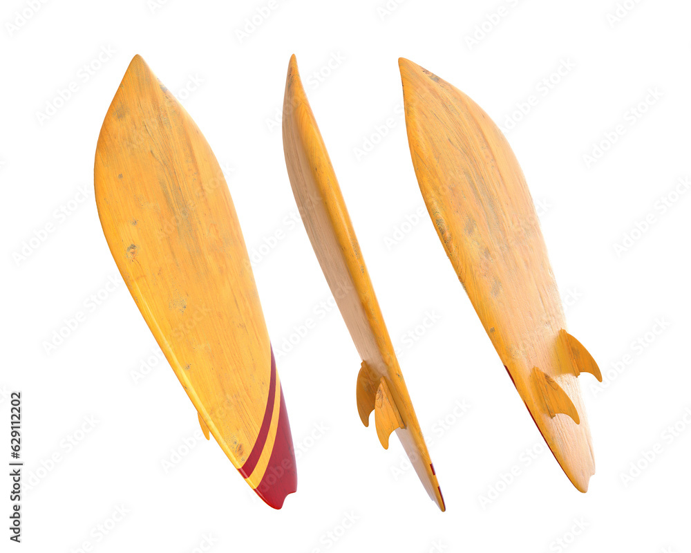 3D Rendering Fish Surfboard Front, Side And Back View Isolated On ...