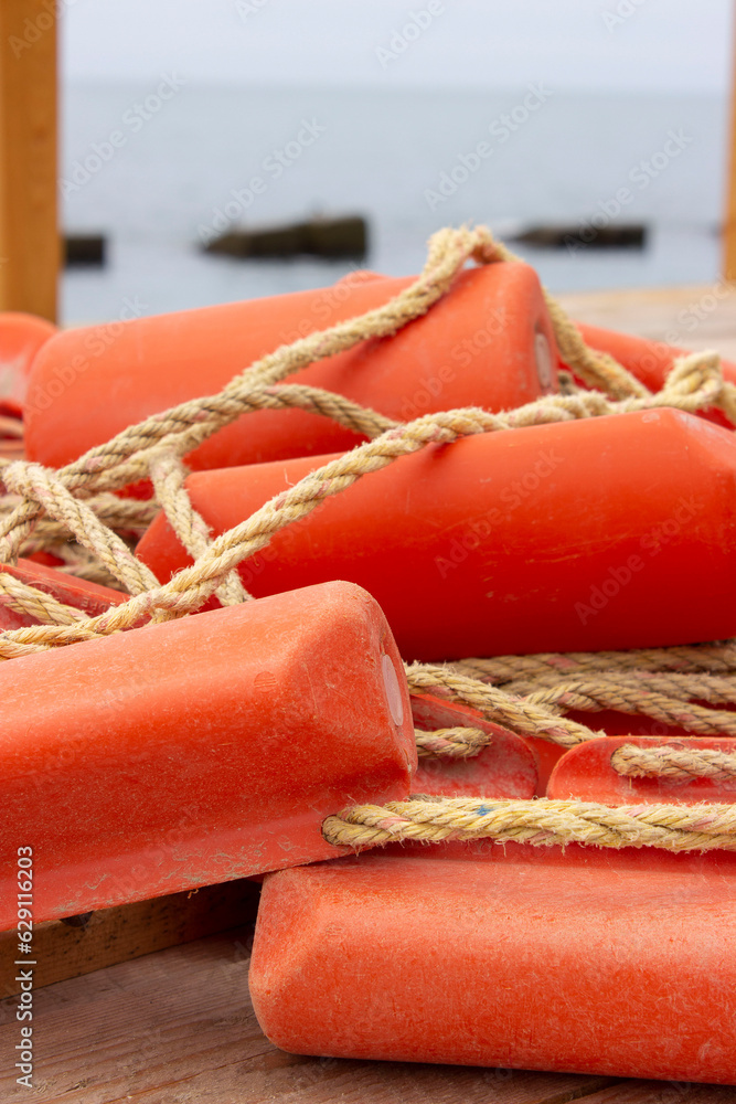 Water buoy, rectangular (round), orange. Floats warning red buoys ...