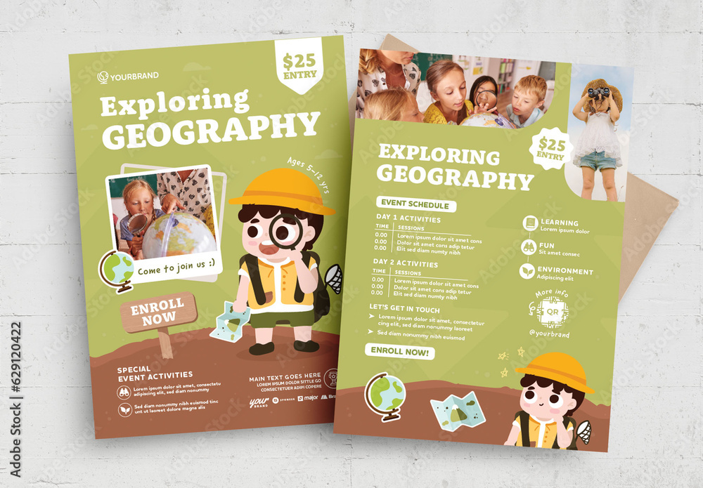 Geography Education School Flyer Poster Layout Stock Template | Adobe Stock