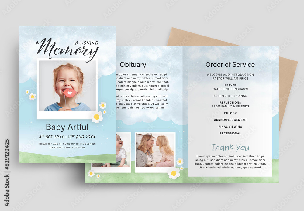 Baby Child Funeral Program Layout Stock 템플릿 | Adobe Stock