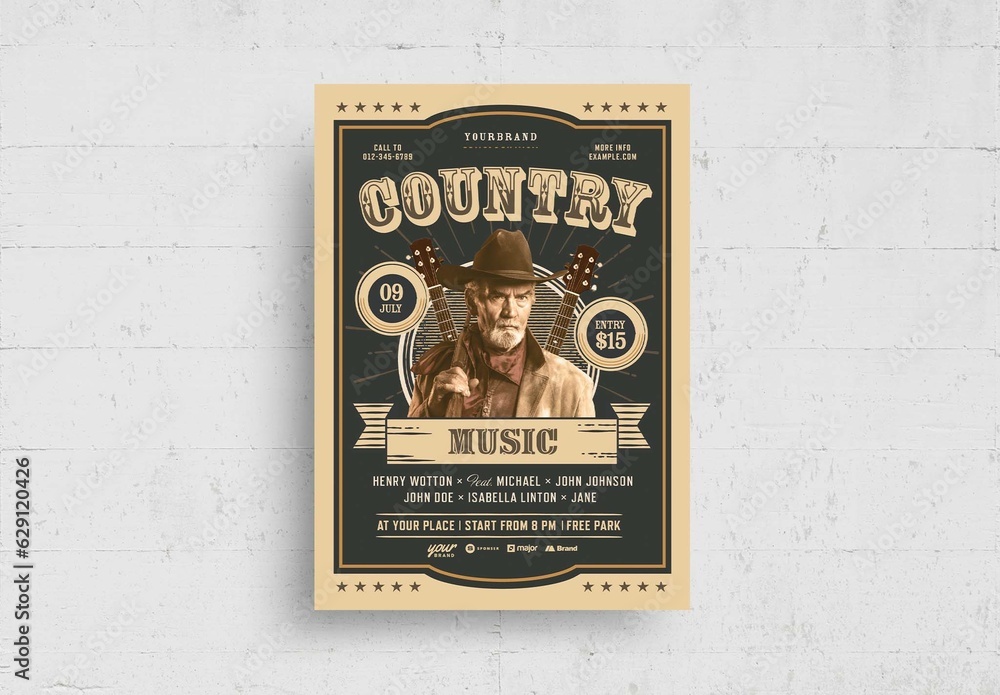 Country Music Flyer Poster Layout Stock Template | Adobe Stock