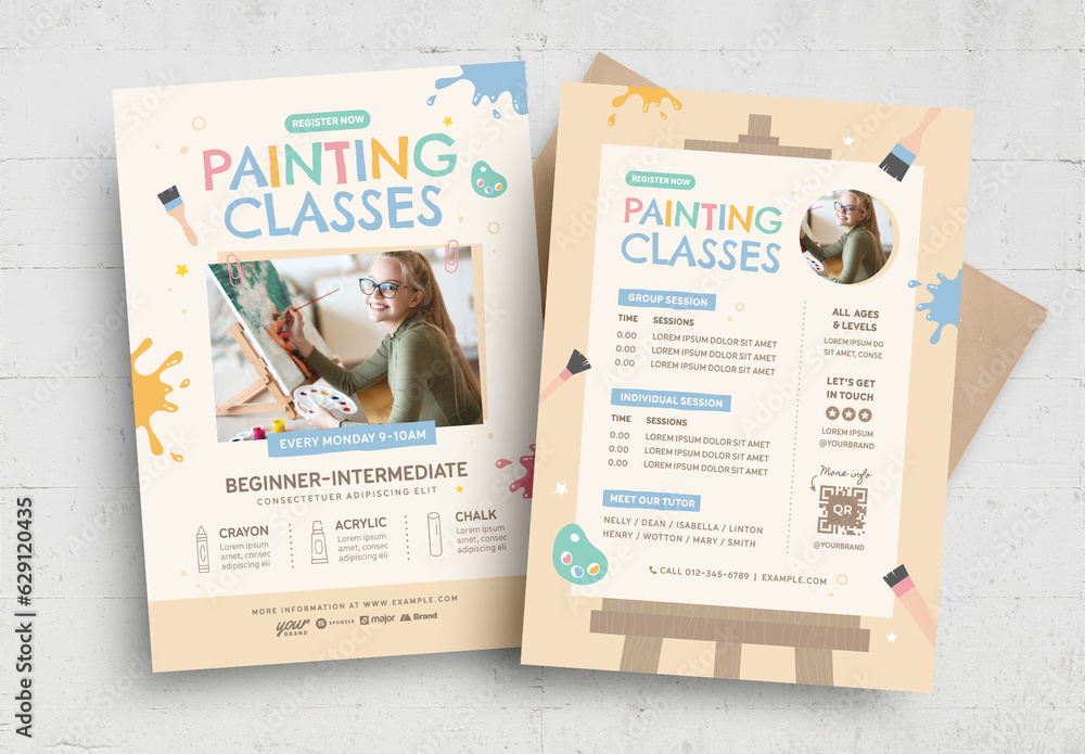 Painting Art Class Flyer Poster Layout Stock Template | Adobe Stock