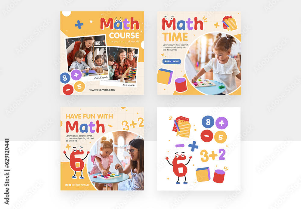 School Math Class Social Media Banner Layouts Stock Template | Adobe Stock