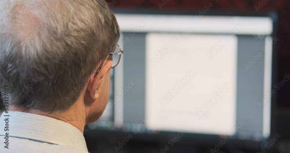 Male personnel officer hr scans resumes of job candidates. Rear view ...