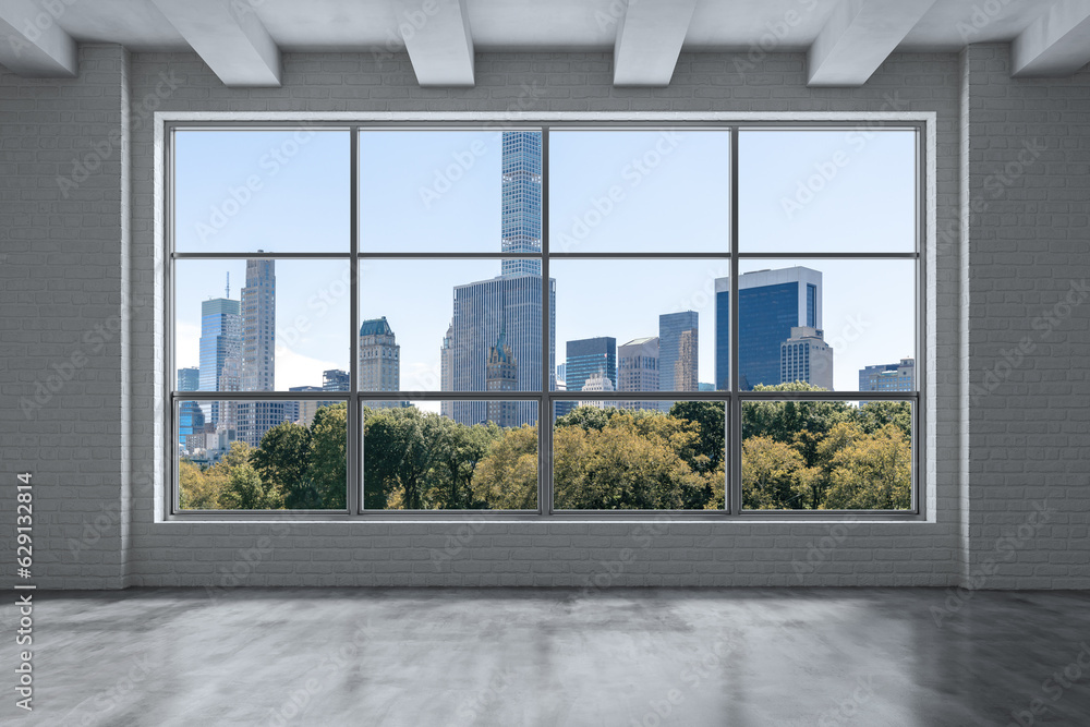Empty room Interior Skyscrapers View Cityscape. Central Park Midtown ...