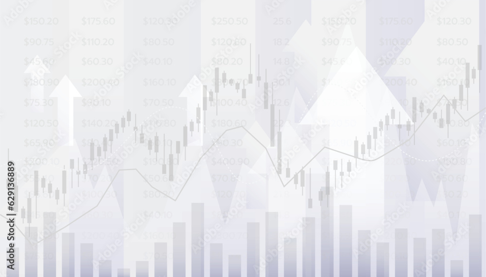 Financial white arrow graph on finance line chart bacground Stock ...