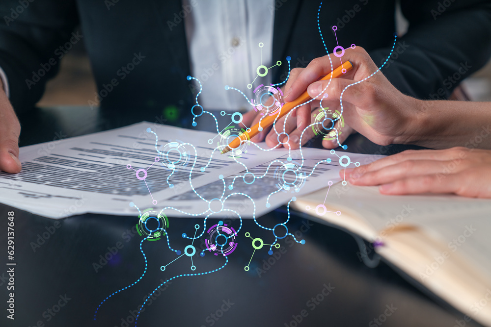 Businesspeople in formal wear taking notes signing contract at office ...