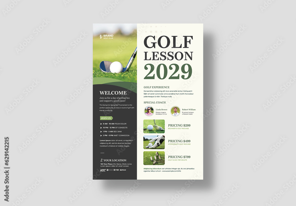 Golf Lesson Flyer Layout Stock Template | Adobe Stock