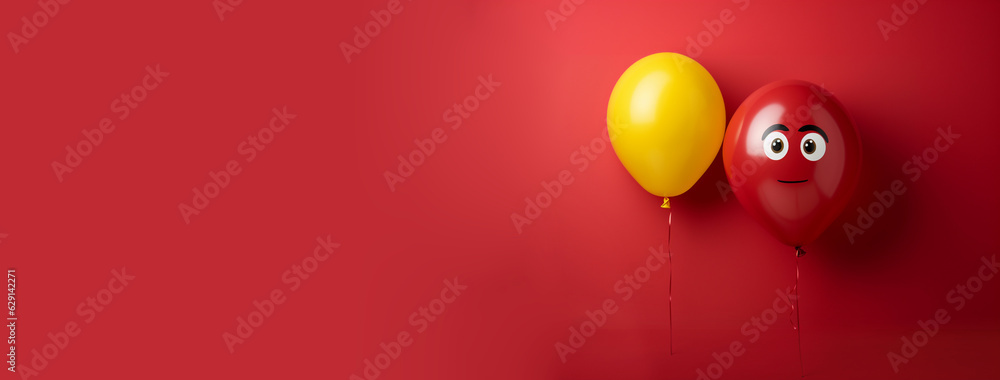 Horizontal celebration banner with red background with smiling emoji ...