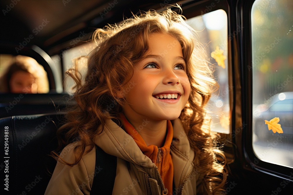 School Bus: smiling Cute Girl Getting On school Bus Stock Photo | Adobe ...