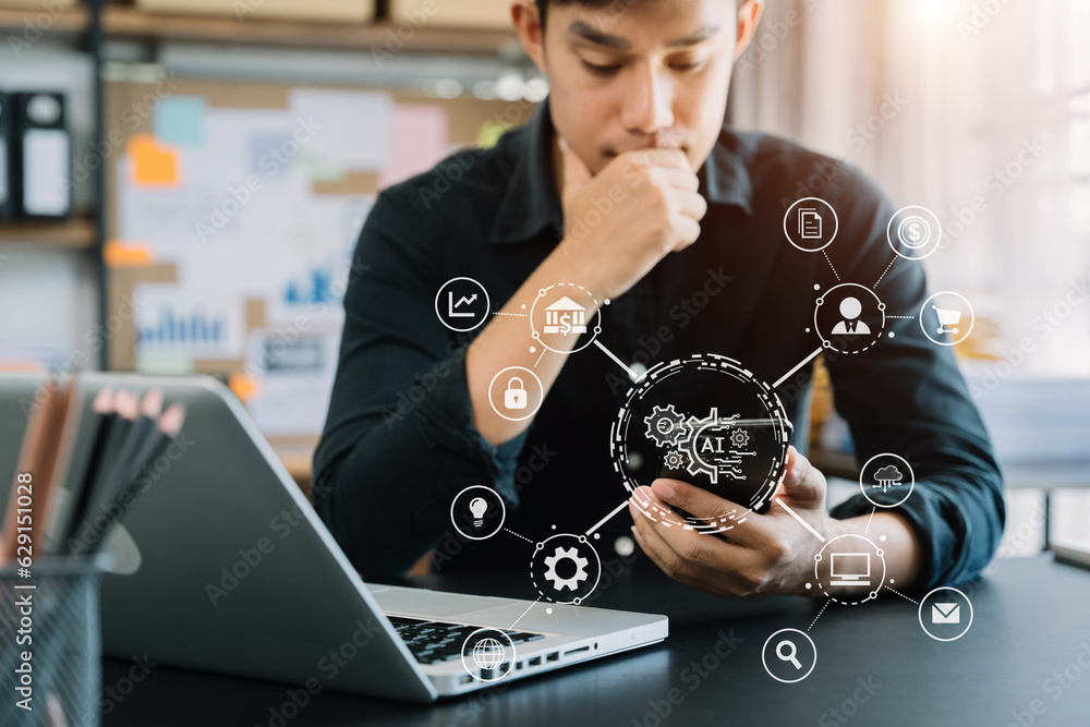 Digital transformation technology strategy, Person using laptop, tablet ...