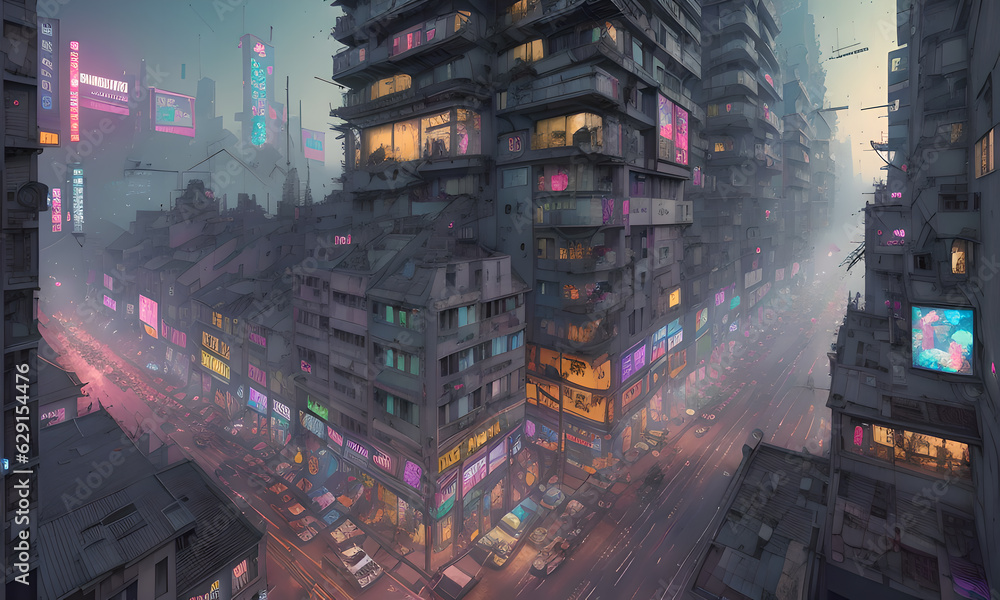 Street 2d mobile game background urban environment neon city, cyberpunk ...