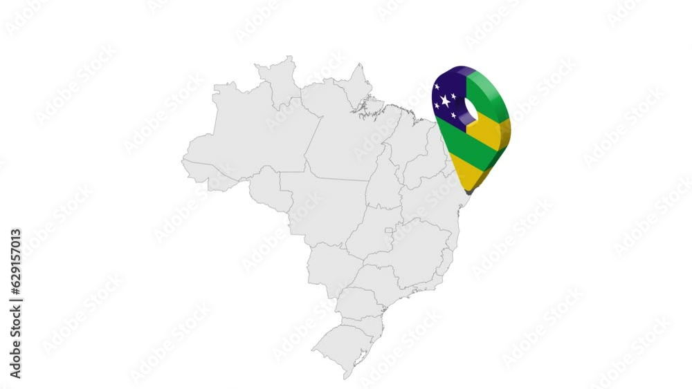 Location State of Sergipe on map Brazil. 3d Sergipe flag map marker ...