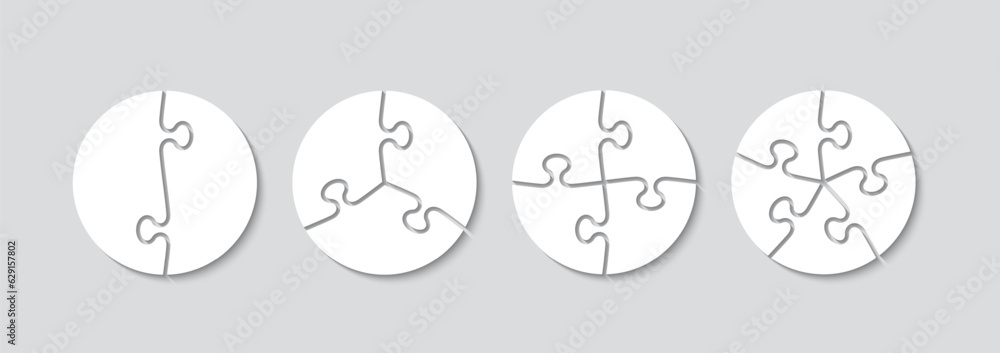 Circular puzzle grid. Thinking mosaic game with 2, 3, 4 and 5 shapes ...