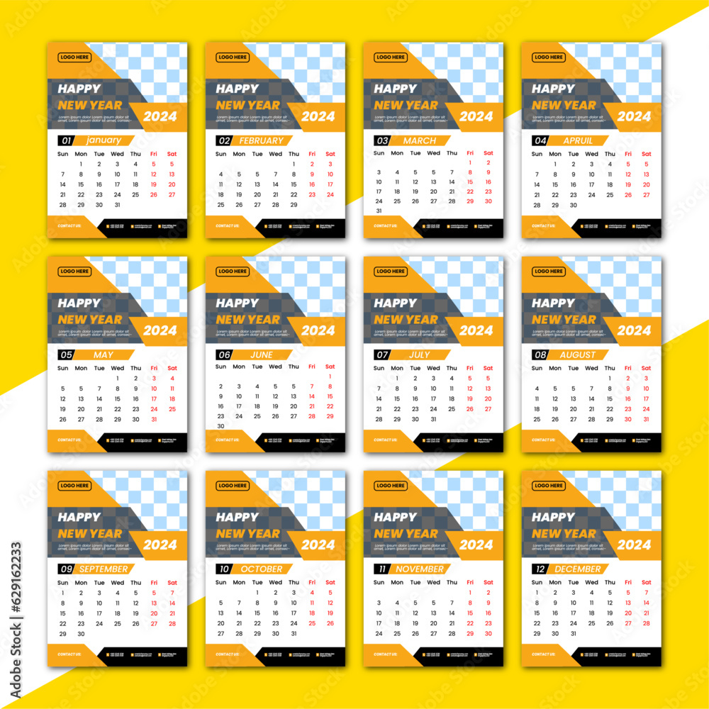 Vecteur Stock Table Calendar 2024, table calendar design template for ...
