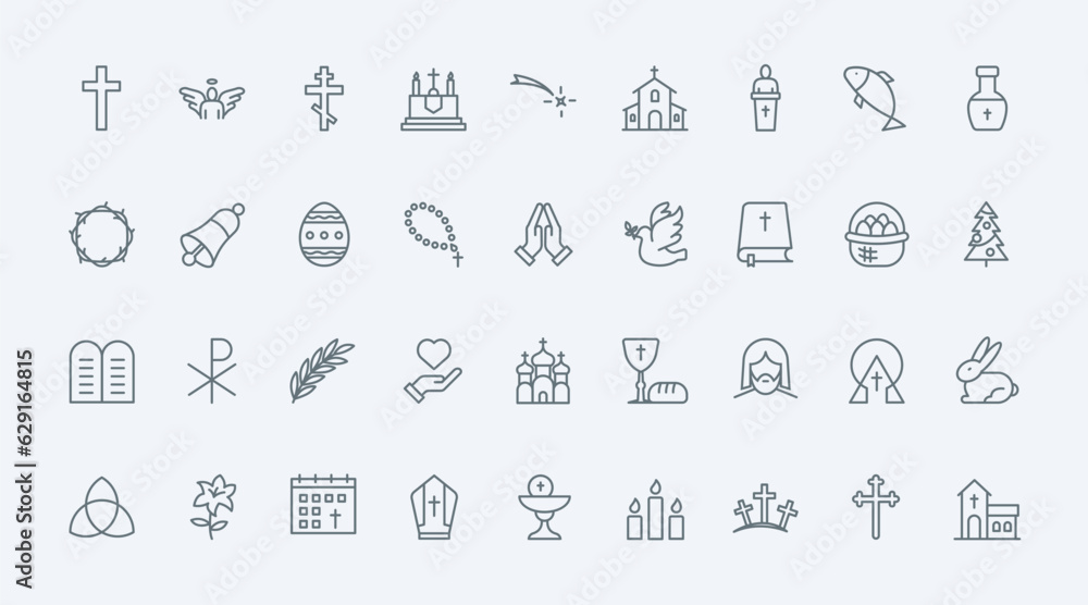 Christian religion thin black line icons set vector illustration ...