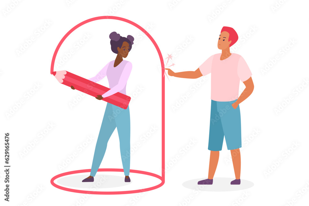 Vetor de Person setting personal boundaries vector illustration ...