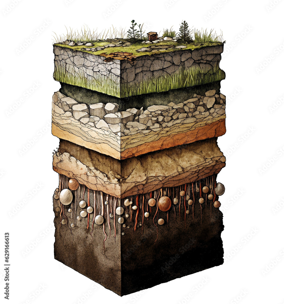 Stratigraphic section of soil with layers isolated on transparent ...