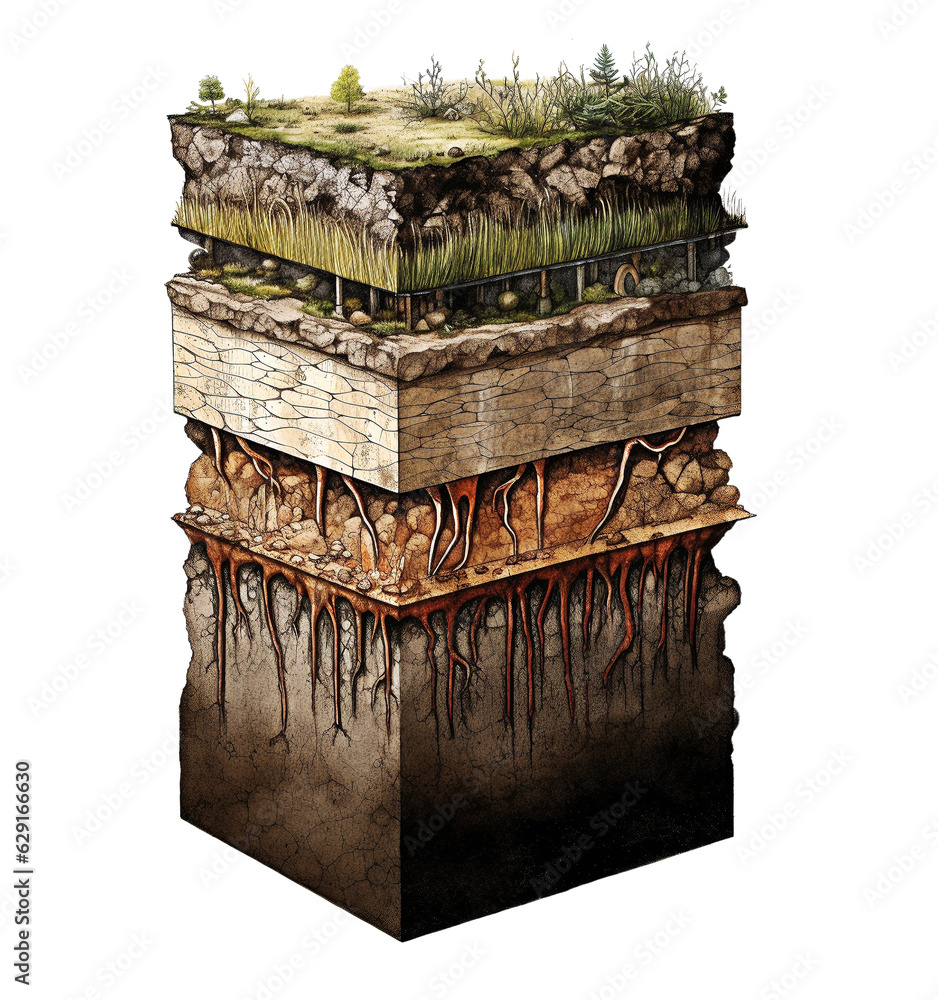Stratigraphic section of soil with layers isolated on transparent ...