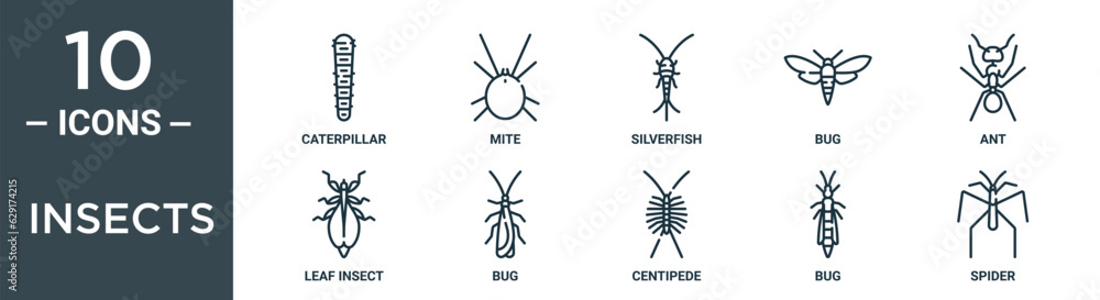 insects outline icon set includes thin line caterpillar, mite ...