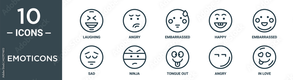 emoticons outline icon set includes thin line laughing, angry ...