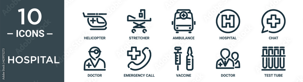 hospital outline icon set includes thin line helicopter, stretcher ...