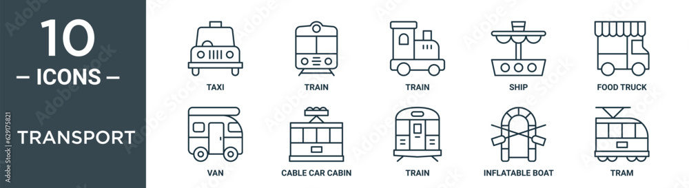 transport outline icon set includes thin line taxi, train, train, ship ...