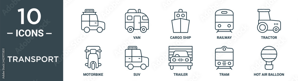 transport outline icon set includes thin line , van, cargo ship ...