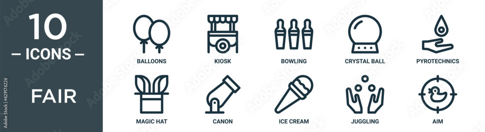 Vecteur Stock fair outline icon set includes thin line balloons, kiosk ...