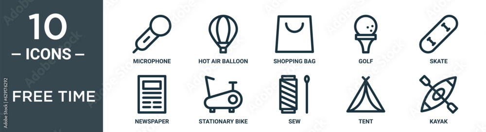 free time outline icon set includes thin line microphone, hot air ...