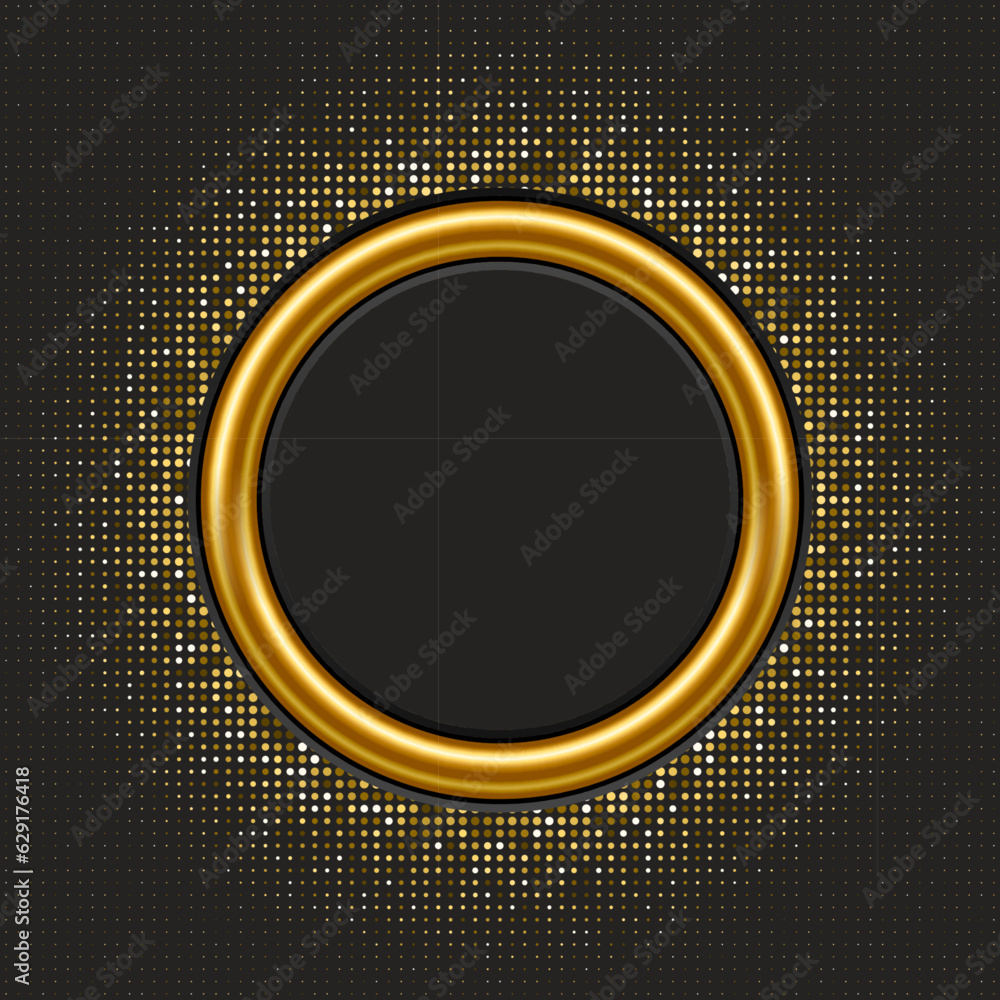 Gold ring on golden abstract glittering halftone black background ...