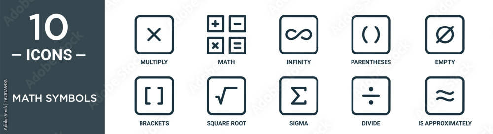 math symbols outline icon set includes thin line multiply, math ...