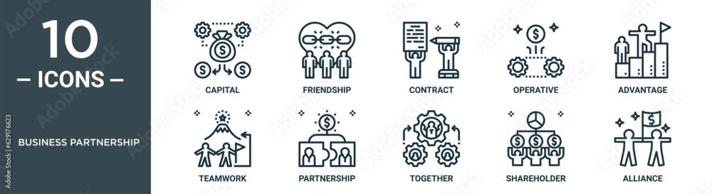 business partnership outline icon set includes thin line capital ...