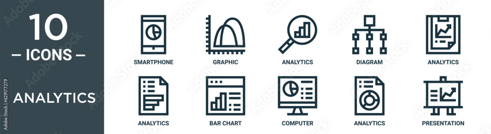 analytics outline icon set includes thin line smartphone, graphic ...
