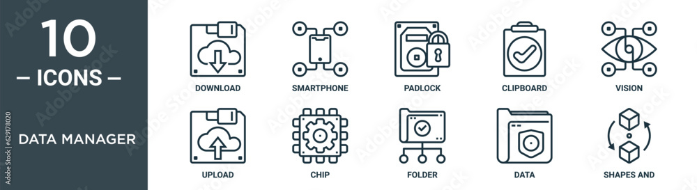 Vetor de data manager outline icon set includes thin line download ...