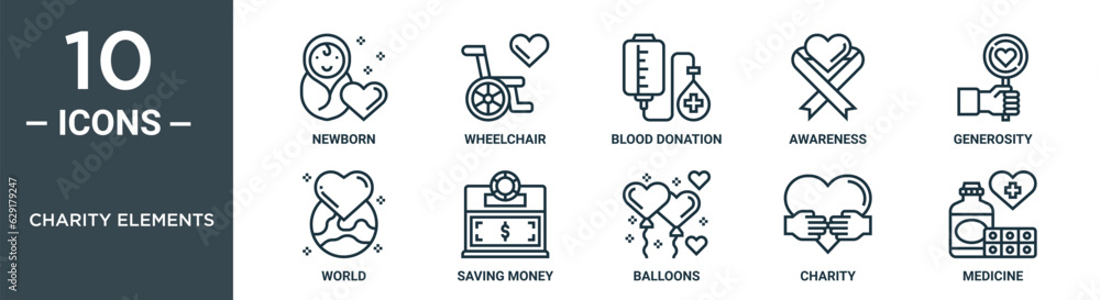 charity elements outline icon set includes thin line newborn ...