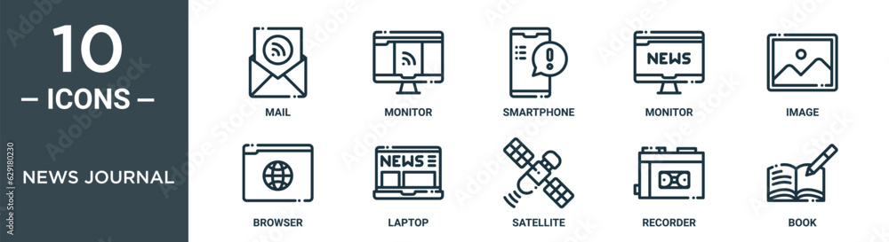 news journal outline icon set includes thin line mail, monitor ...