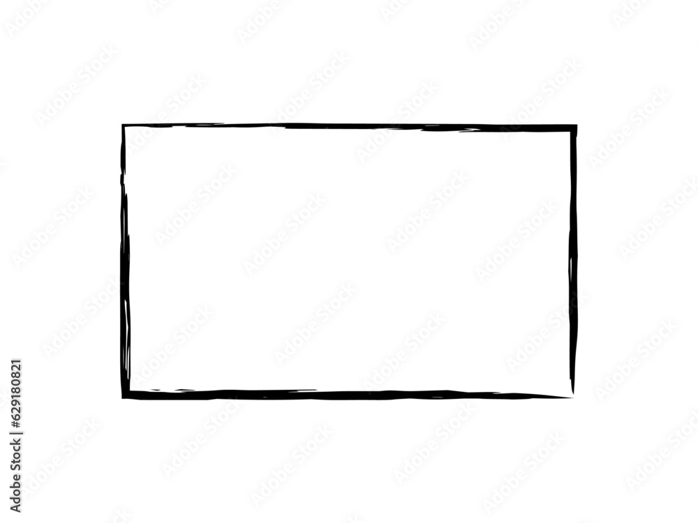 Hand drawn frame. Rectangle box. Sketch doodle border. Square line ...