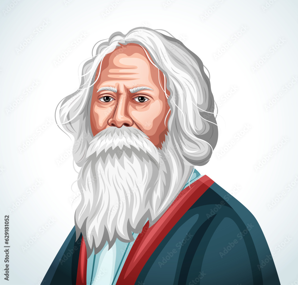 Stock vector illustration of Rabindranath Tagore. Stock Vector | Adobe ...