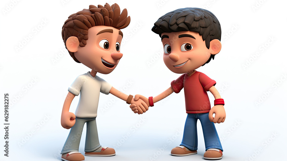 3D cartoon render of two people shaking hands, on white background ...