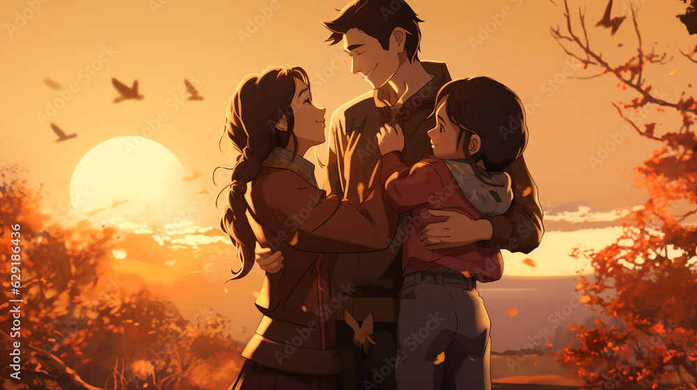 An emotional scene of a family reuniting after a long journey ...