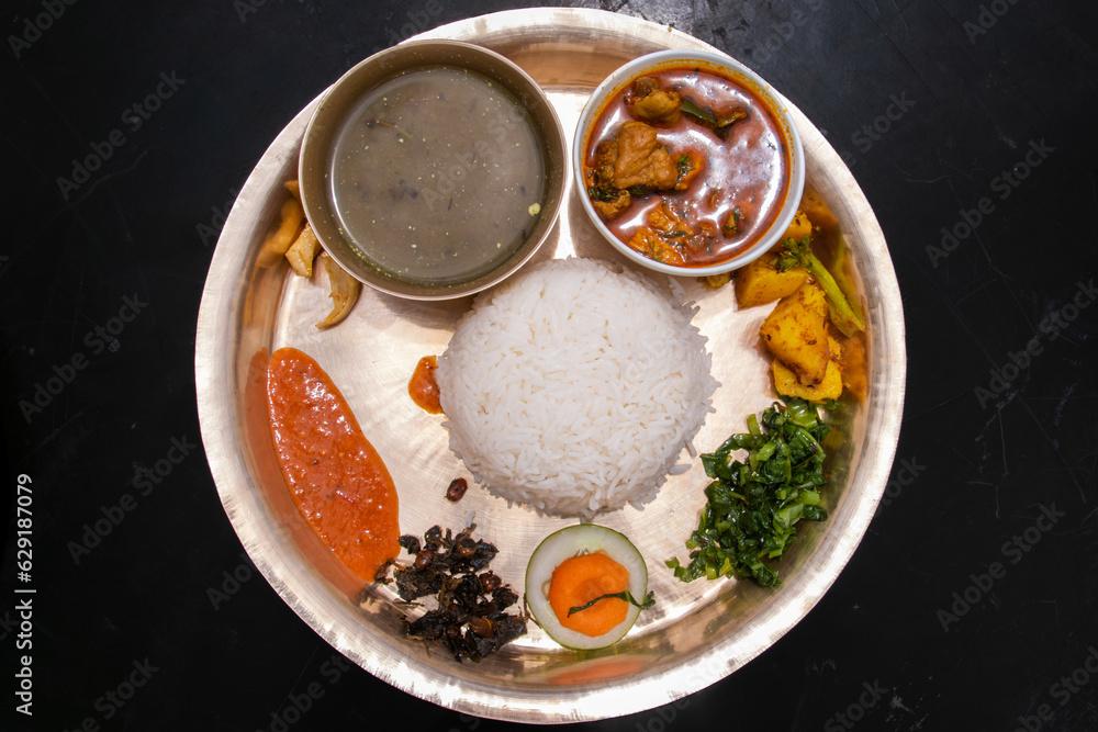 Traditional Nepali Thakali Dish of Rice, Lentils, Curry and Chutney aka ...