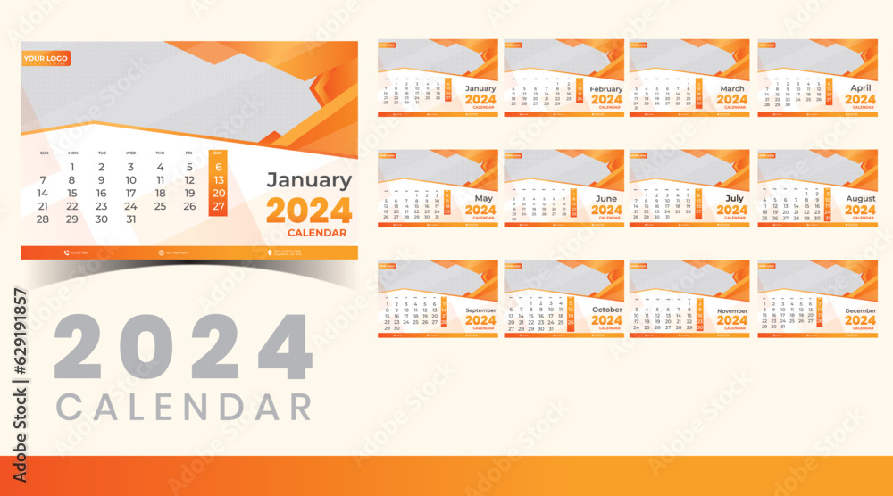 2024 Calendar Design Template, Modern New Year Calendar Design in ...