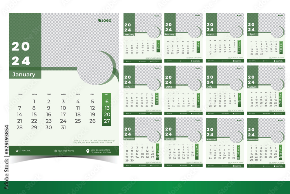2024 Calendar Design Template, Modern New Year Calendar Design in ...