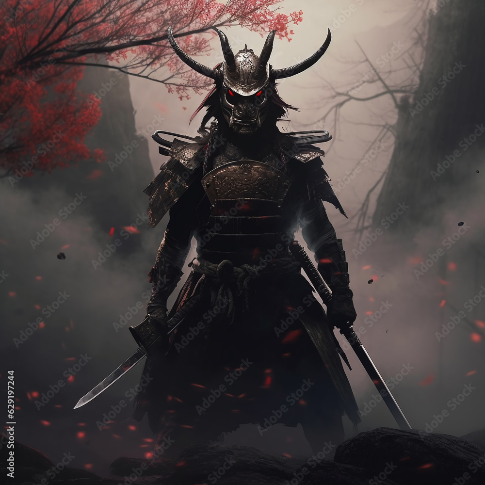 Dangerous samurai with sword ready for battle Stock Illustration ...